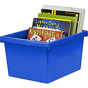 Storex 4 Gallon Storage Bin with Lid – Plastic Classroom Organizer for Books and Supplies, Blue, 6-Pack (61412U06C)