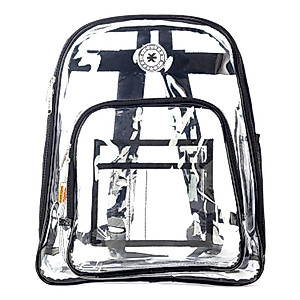 K-Cliffs Heavy Duty Clear Backpack Quality See Through Student Bookbag Durable PVC Travel Transparent Workbag Stadium Security Bag | Black