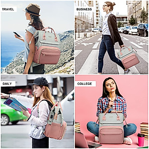 LOVEVOOK Laptop Backpack for Women Fashion Business Computer Backpacks Travel Bags Purse Doctor Nurse Work Backpack with USB Port, Fits 17-Inch Laptop, Light Grey-Pink