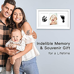 PewinGo Baby Hand and Footprint Kit,Inkless Baby Handprint Kit with 2 Safe Clean-Touch Ink Pads and a Wooden Baby Picture Frame for Newborn,Baby Boys & Girls,Baby Gifts for New ParentsBaby Shower