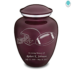 GetUrns Embrace Personalized Football Adult Cremation Urn with Custom Engraving for Human Ashes for Funeral, Burial, Niche or Columbarium – 200 Cubic Inches –Urns for Human Adult Ashes (Cherry Purple)