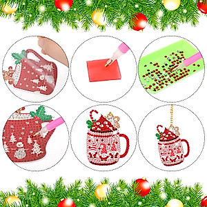 15 Pieces Christmas Diamond Painting Keychain Diamond Painting Ornaments 5D DIY Diamond Painting Keychain Hot Cocoa Christmas Diamond Art Ornaments for Kids Christmas DIY Crafts Family Decor (Cute)