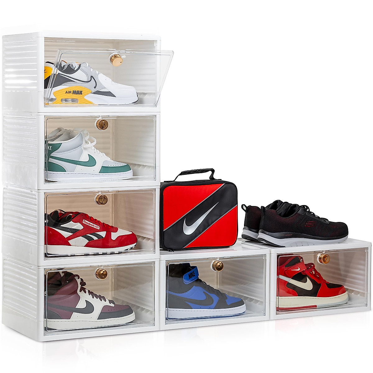 Shoe Storage Boxes – 6 Pack XX-Large White Stackable Shoe Containers – Shoe Organizer Space Saver for Closet, Bedroom – Plastic Shoe Boxes for US Size up to 14,15 – Sneaker Boxes (White) (white)