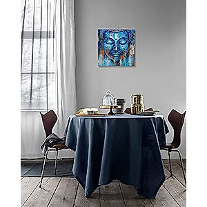 Buddha Wall Art Canvas Painting Indigo Blue Gautama Head Picture Zen Meditation Buddhism Statue Decor for bathroom Framed Easy to Hang (14"x14"x1 Panel)