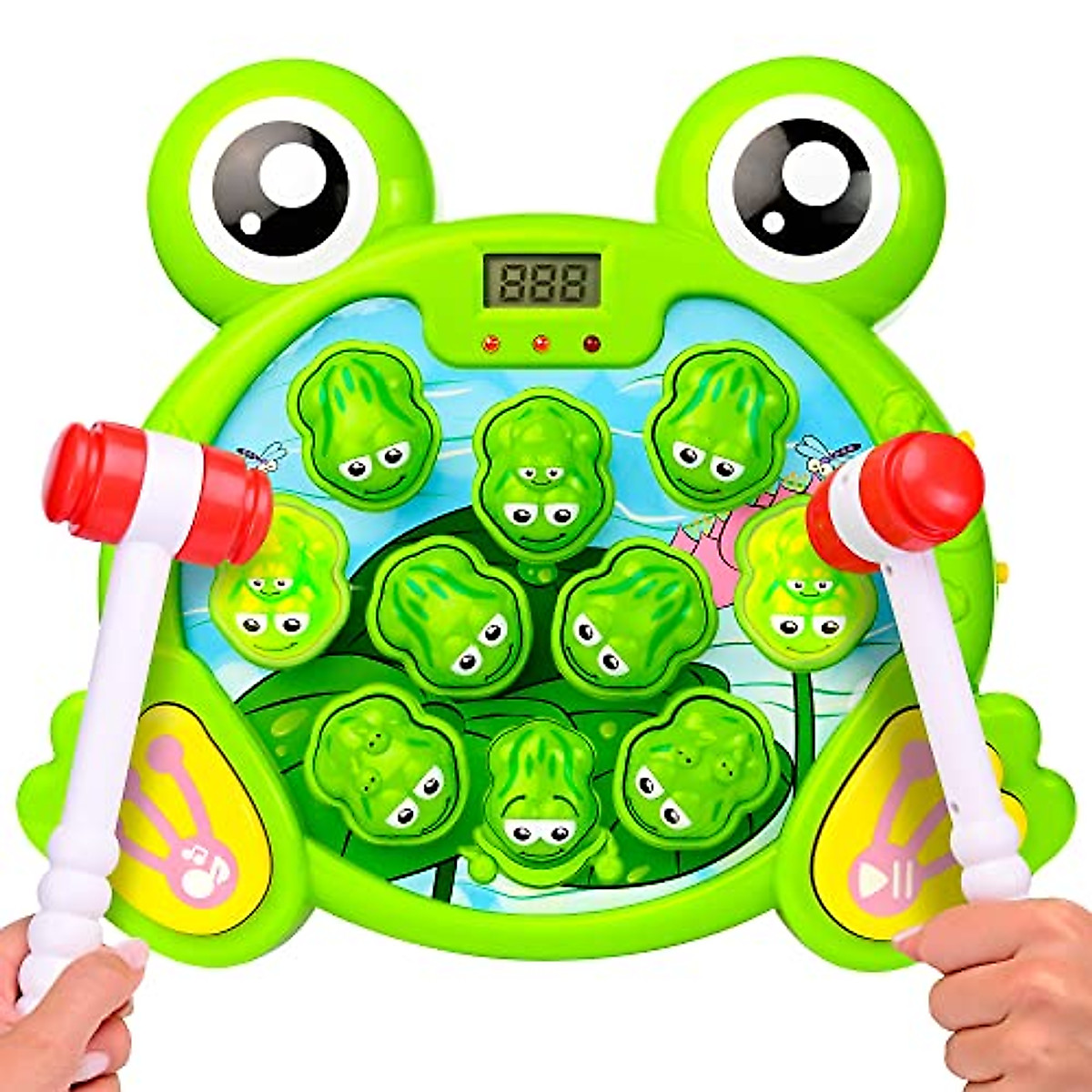 CifToys Interactive Whack a Frog Game for Kids Ages 3, 4, 5, 6, 7, 8 Years Old Boys Girls, Fun Learning Gift for Toddlers, 2 Early Developmental Toy Hammers Included