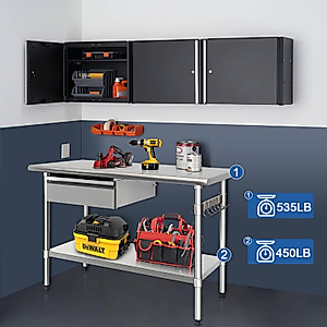 HARDURA Stainless Steel Prep Table with Drawer 24" x 48" NSF Heavy Duty Bench with Undershelf, Hook and Galvanized Legs for Commercial Food Prep