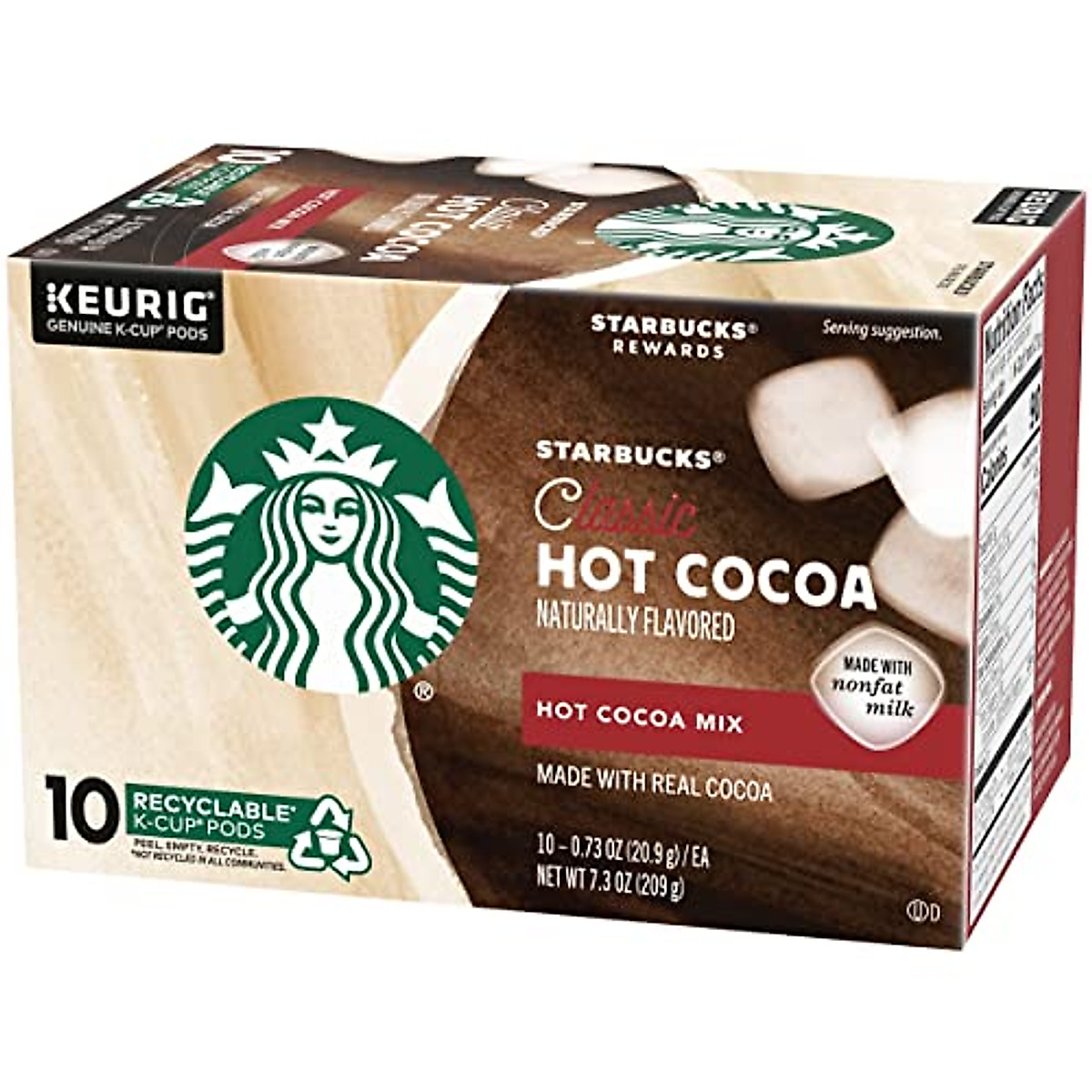Starbucks Classic Hot Cocoa K-Cup Pods, Made with Real Cocoa & Nonfat Milk, K-Cup Pods for Keurig Brewing System, 10 CT K-Cups Per Box (10 Count (Pack of 2))