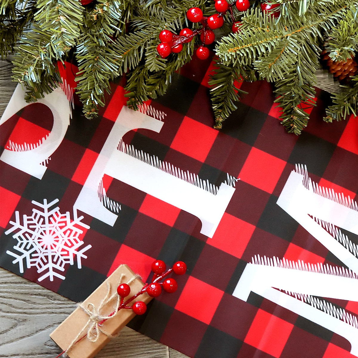 Ivenf Merry Christmas & Happy New Year Decorations, Red Black Buffalo Plaid Banner, 2 Pcs Front Porch Sign Set, Indoor Outdoor Yard Wall Home Decor
