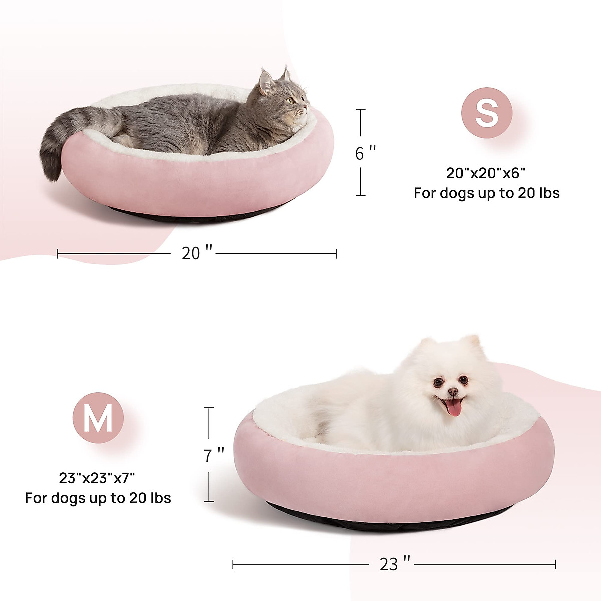 Love's cabin Round Donut Cat and Dog Cushion Bed, 20in Pet Bed for Cats or Small Dogs, Anti-Slip & Water-Resistant Bottom, Super Soft Durable Fabric Pet Beds, Washable Luxury Cat & Dog Bed Pink