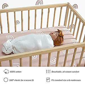 Meracorallo Muslin Fitted Crib Sheet, Soft and Breathable Rainbow Baby Crib Sheet for Standard Crib and Toddler Mattresses