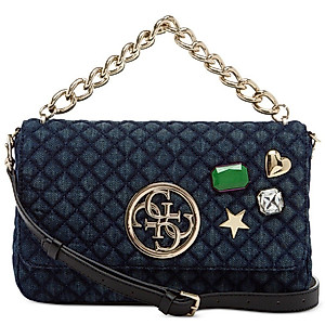 Guess Women's G Lux Denim Quilted Flap-Over Crossbody Handbag
