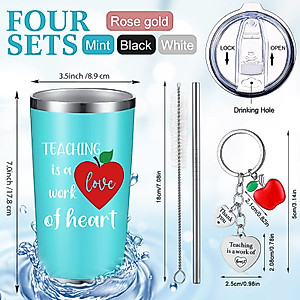 Yinder 8 Pcs Teacher Appreciation Gifts with 4 Pcs 12 oz Teacher Tumbler Stainless Steel Mug with 4 Heart Keychain for Teacher Week, Thank You Gifts End of the Year Teacher Mug for Women Men(Apple)