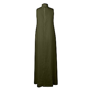 Womens Summer Dresses 2023 Zipper Sundress Sleeve Less Turtleneck Solid Color Casual Loose Christmas Mixi Dresses Green Small