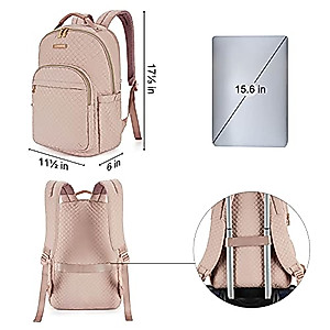 LIGHT FLIGHT Travel Laptop Backpack Women, 15.6 Inch Anti Theft Laptop Backpack with USB Charging Hole Water Resistant Casual Daypack College Bookbags Computer Backpack for Work, Quilted Pink