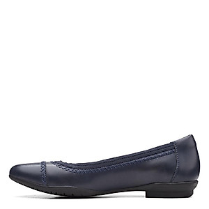 Clarks Women's Sara Bay Ballet Flat, Navy Leather, 5