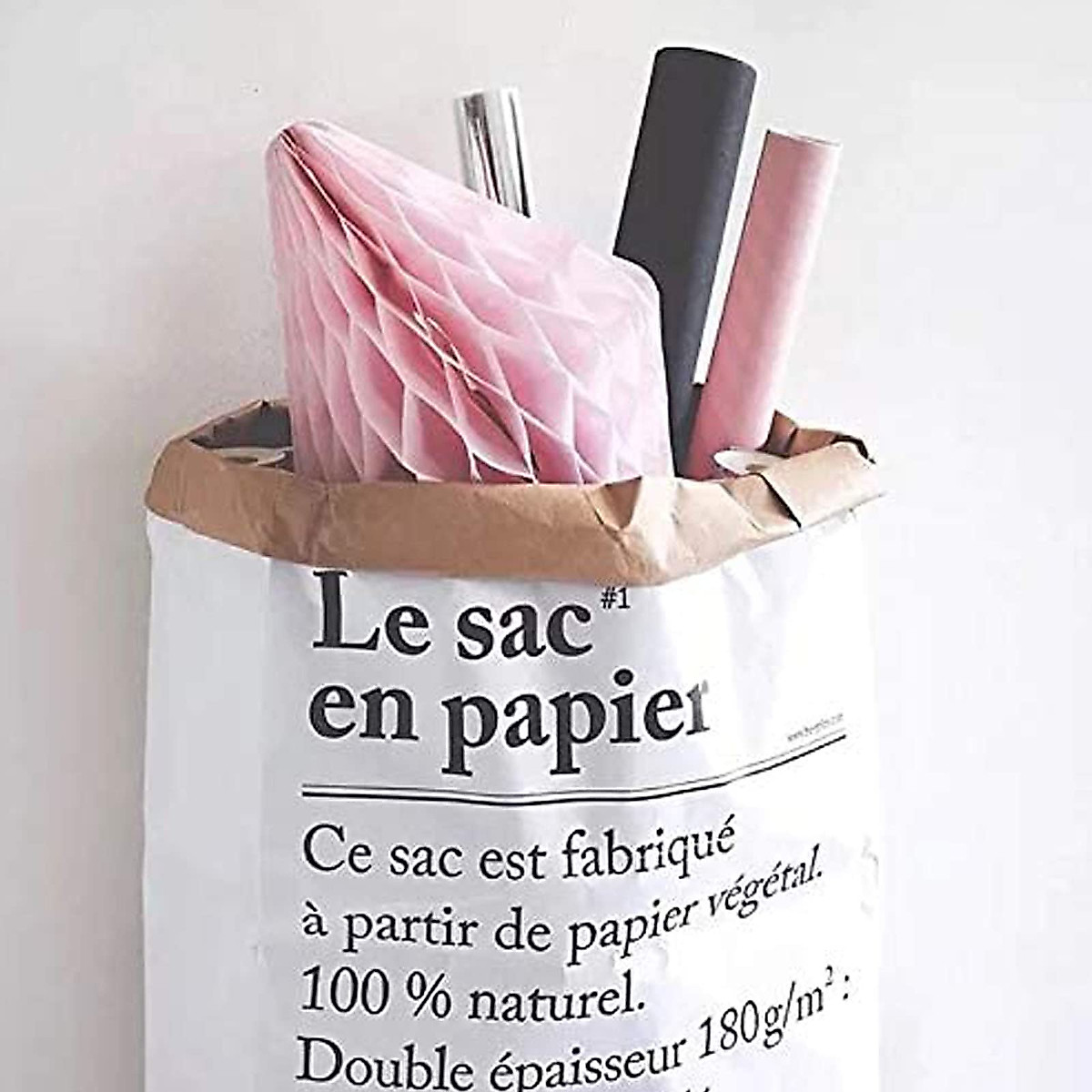 Kangkang Cute Cartoon Kraft Paper Storage Linen Bag Kids Toys Clothing Organizer Basket for Children Room Nursery Home Decor (Text)