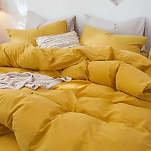 Generic Mustard Yellow Cotton 100% Duvet Cover Boho Duvet Cover Stonewashed Cotton Bedding Soft Cotton Queen King Cotton Bedding Euro Custom Cottonduvet Duvet Cover Set (Queen 90X90), BE-CR- 0005