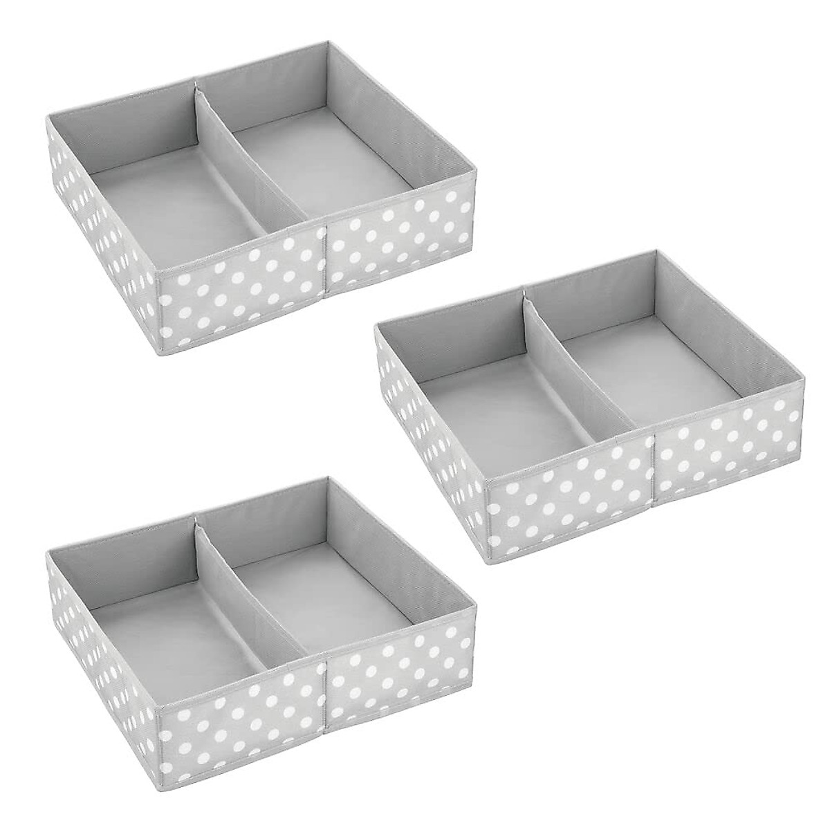 mDesign Fabric Drawer Organizer Bin Dividers for Baby Nursery Dresser, Closet, Organization - Bins Hold Clothes, Diapers, Cream, Toy, Blankets - 3 Pack, Gray/White Polka Dot