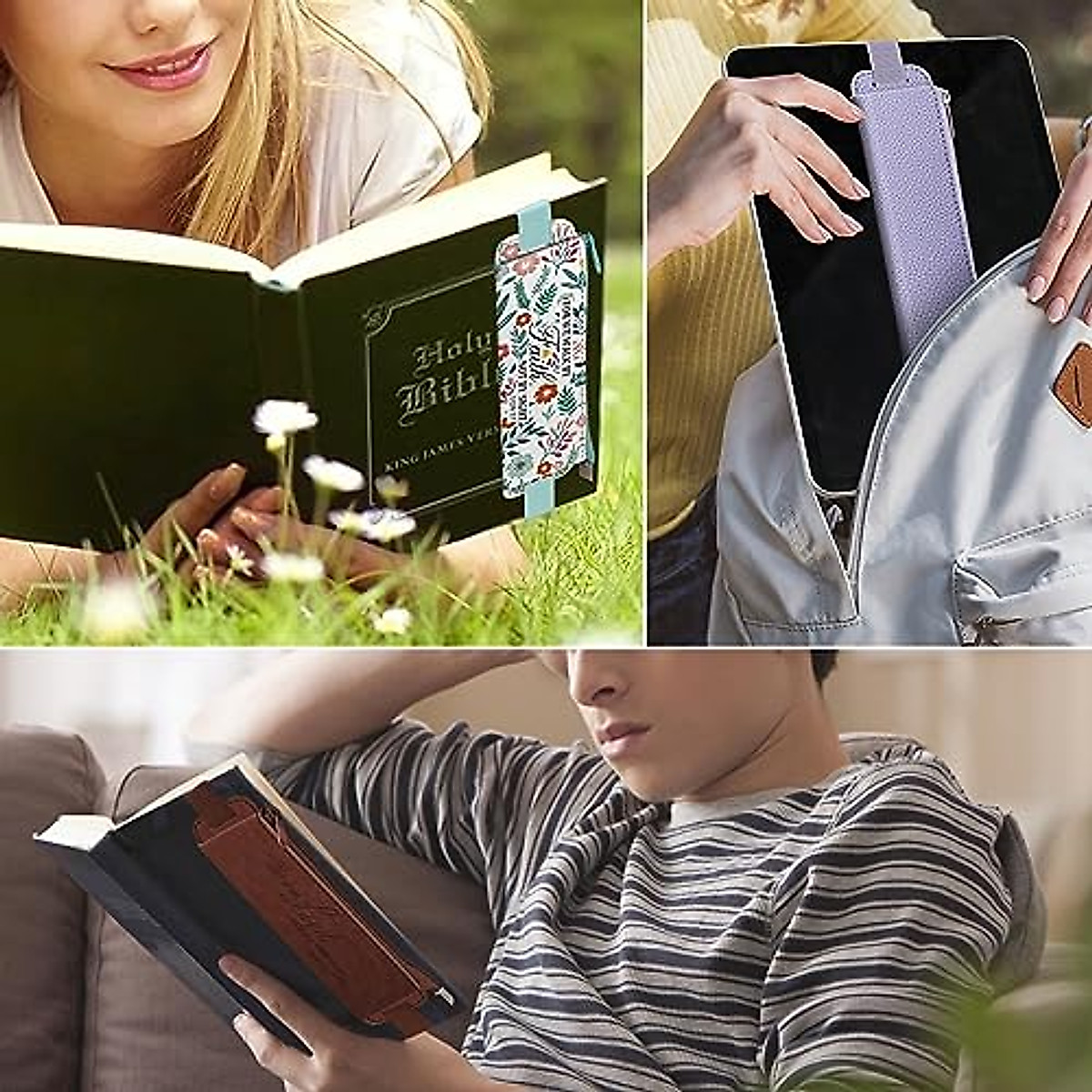 FINPAC 2-Pack Elastic Pencil Case for Notebook, Leather Pen Holder Stationery Zipper Bag for Pencils, Markers, Pen Pouch w/Elastic Band for Bible Journaling, Planners, Tablets (Spring Bloom & Lilac)