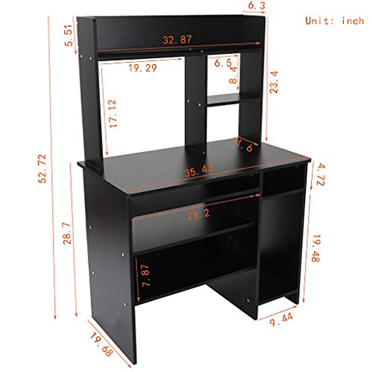 36 inches Office Desk,Computer Desk with Bookshelf,Writing Study Table with Bookshelves Study Desk,Office Desk, Gaming Desk,Modern Steel Frame Compact Wood Desk for Home Office (Black)