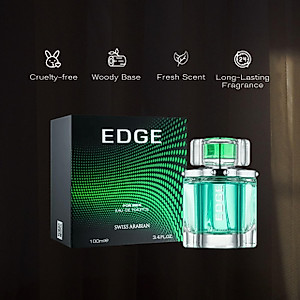 Swiss Arabian EDGE Men, Eau de Parfum 100mL | Clean, Citrusy and Shower Fresh | Lemon, Lavender, Mint, Cinnamon, Cardamom, Cedarwood, Patchouli, Sandalwood | by Oud Perfume Artisan Cologne Spray