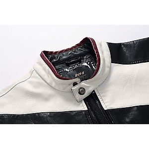 CBYEZY Stand-up collar men's motorcycle leather motorcycle racing suit color-blocking PU simulation leather jacket (Red, l)