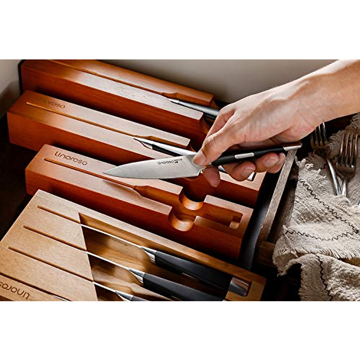 linoroso Paring Knife Fruit Knife Ultra Sharp Small Kitchen Knife- 4.5 inch Precision Forged German High-Carbon Stainless Steel Peeling Knife with Exquisite In-Drawer Knife Block - MAKO Series