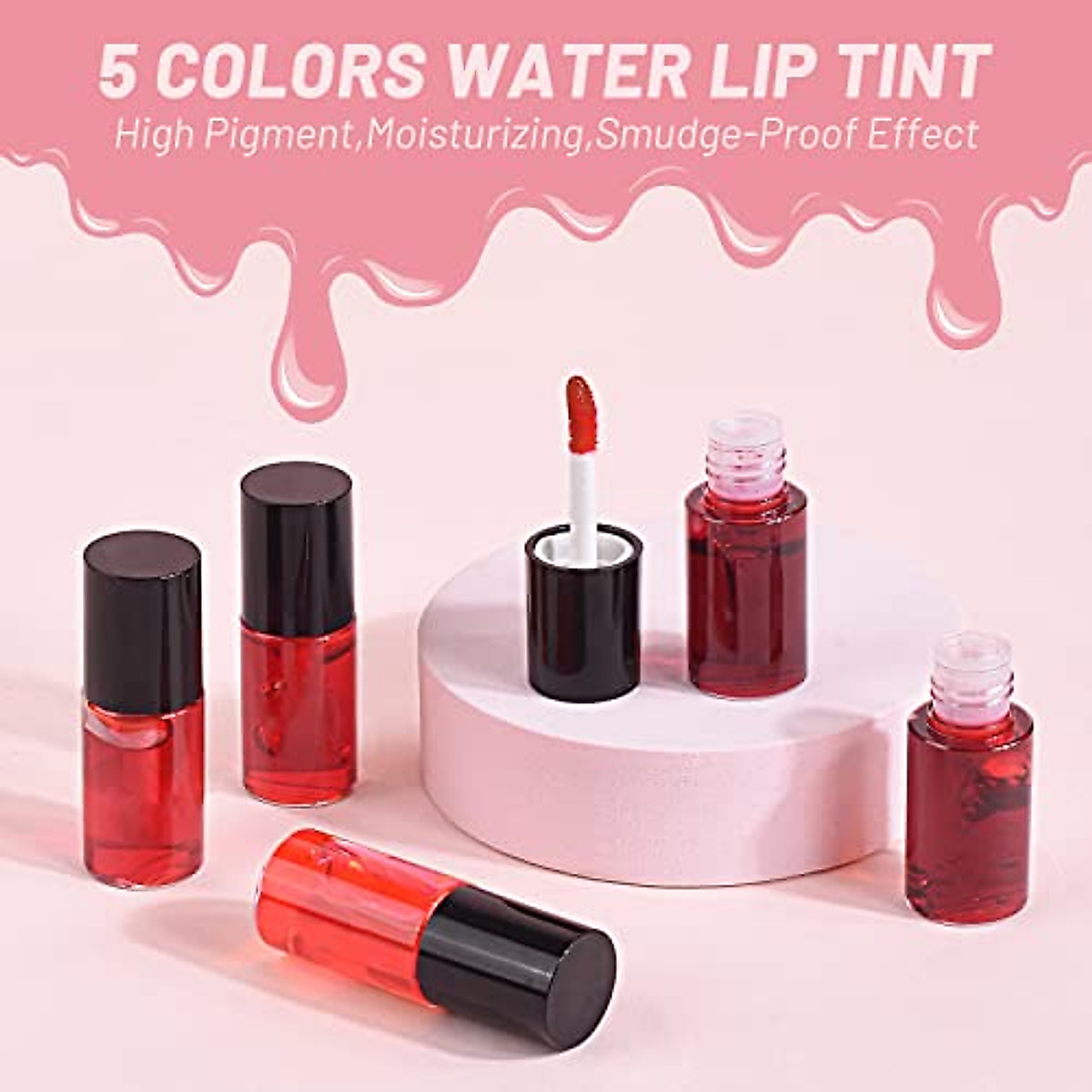 FREEORR 5 Colors Lip Tint Stain Set, Blusher Water Tint Makeup, Lip Stain Waterproof Long Lasting, Hydrating Fruity Dyeing Liquid Tint For Lips, Lip Tint For Girls and Women
