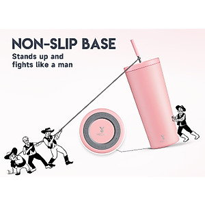 Meoky 24 oz Insulated Tumbler with Lid and Straw, Stainless Steel Vacuum Insulated Tumbler, Keeps Cold for 24 Hours, 100% Leak Proof, Fits in Car Cup Holder (Blush)