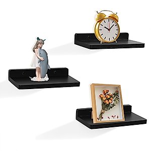 NIUBEST Small Floating Shelf,5 x 8.5 Inch,Set of 3 Small Wall Shelf for Bedroom Living Room Bathroom Kitchen Office (Black)