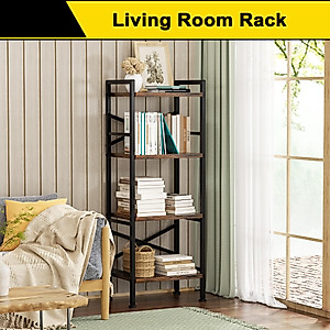 GIOTORENT 4 Tier Book Shelf, Small Bookshelf Storage Organizer, Tall Narrow Bookcase with Storage Shelves, Wooden Industrial Office Shelves for Bedroom, Living Room, Rustic Brown