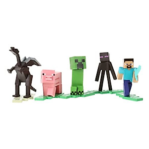 Gamer Cart Compatible with Minecraft Minecart Bundled with Die-Cast Car + Creeper Dragon Enderman Player Steve Pig + Sticker Scene Dungeons Mob Character Fun Gear 3-Items