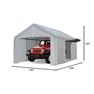 ACONEE Carport 10×20 FT Heavy Duty Car Canopy Storage Shed, Portable Garage Party Tent with Removable Sidewalls & Doors, Reinforced Triangular Beam, All Metal Frame, Garage Shelter Waterproof, Grey