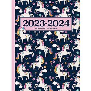 Academic Planner 2023-2024 Large | Magical Unicorns Hardcover: July - June | Weekly & Monthly | US Federal Holidays and Moon Phases