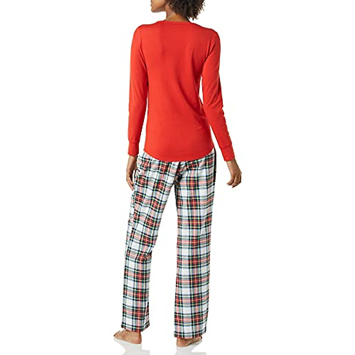 Amazon Essentials Women's Lightweight Flannel Pant and Long-Sleeve T-Shirt Sleep Set (Available in Plus Size), Red Tartan, Large