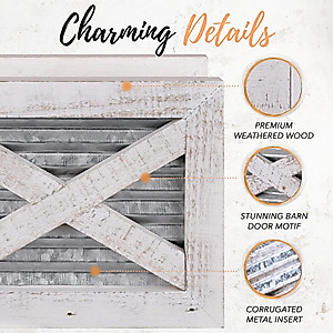 Autumn Alley Farmhouse Napkin Holder - Wooden Napkin Holder - Classic Barn Door Motif with Galvanized Metal - Rustic Napkin Holder for Farmhouse Décor - Shabby White Country Napkin Holder