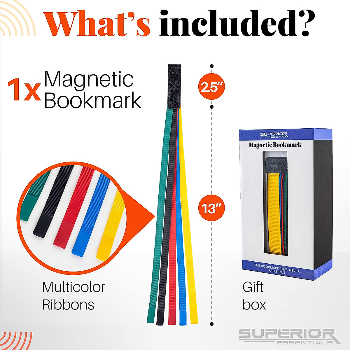 Superior Essentials Genuine Leather Multi Page Magnetic Attachable Bookmark with 5 Multi-Colored Bookmarks-Great for Bibles-Magnetic Hold Makes This The only Bookmark That Will Never Fall Out