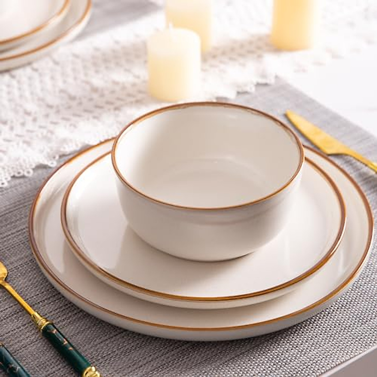 GBHOME Ceramic Dinnerware Sets for 4, 12 Pieces Stoneware Plates and Bowls Sets, Chip and Scratch Resistant Dishes, Dishwasher & Microwave Safe, Reactive Glaze-White