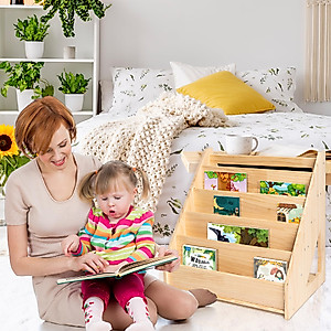 GENMOUS Montessori Bookshelf for Kids Room, Wooden Toddler Bookshelf with Chalkboard, Front-Facing Kids Bookshelf with Handle, Baby Book Shelf Bookcase for Nursery Playroom Classroom Reading Nook
