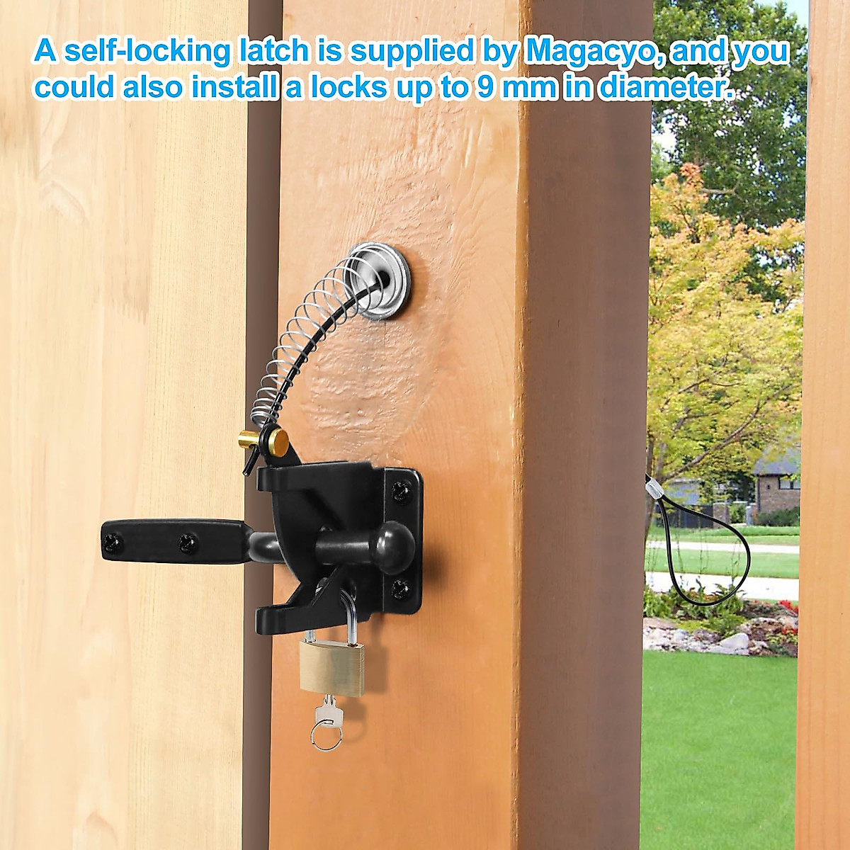 Magacyo Fence Gate Kit Gate Hardware with Gate Latch - Updated 90 Degree Right Angle Gate Hinges - Anti Sag Gate Kit - Gate Corner Brace Bracket (1 Set)