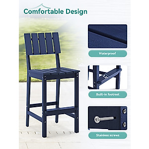 Homenjoy Patio Bar Stools Set of 2, HDPE Weather Resistant Tall Adirondack Chair, Heavy Duty Bar Height Adirondack Chairs with Footrest, 27.8 inch High Balcony Chair for Deck Pool, Navy