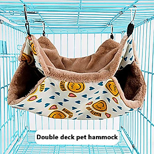 Takezuaa Double Layer Small Pet Hammock, Hamster Hammock, Warm Pet Hammock Bed, Small Pet Cage Hammock, Guinea Pig Cage Accessories, Warm Hammock for Squirrel Hamster Sleeping(Beige，13x13inch)