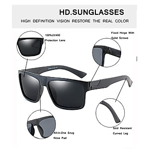 DUBERY Women's Fashion Polarized Sport Sunglasses, Black/Black, Frame Width:141mm