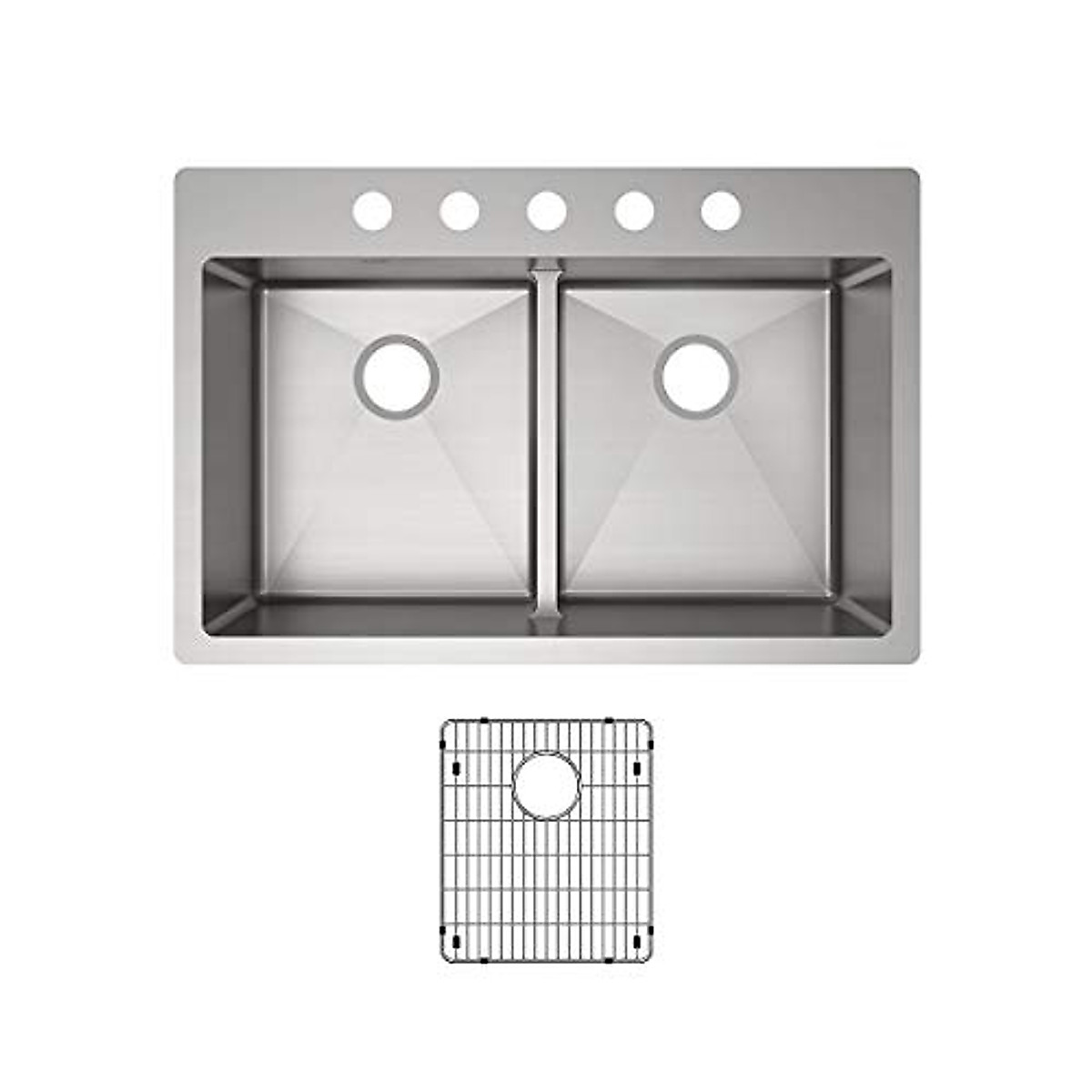 Elkay Crosstown ECTSRA33229TBG5 Equal Double Bowl Dual Mount Stainless Steel Kitchen Sink Kit with Aqua Divide