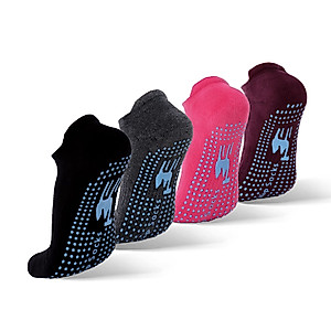 Sanstrong 4 Pairs Non Slip Grip Socks for Pilates Yoga Barre Ballet Dance, Anti Skid Grip Socks for Women and Men