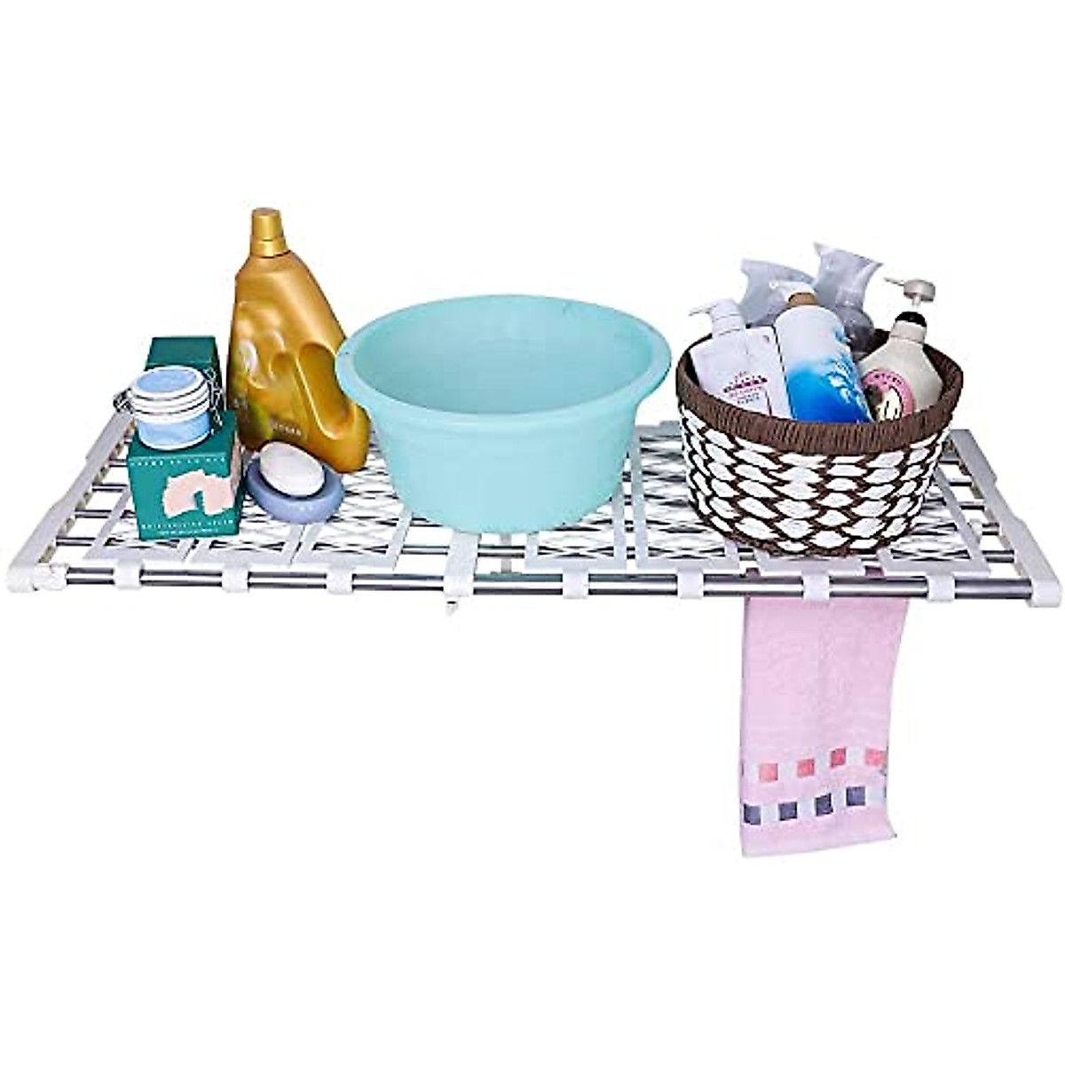 Hershii Tension Shelf Expandable Closet Organizer Adjustable Rod Heavy Duty Hanging Rail Rustproof DIY Storage Rack 4-Bar Extention with Gaskets for Garage Bathroom Kitchen Bedroom Wardrobe