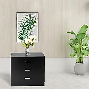Karl home 3 Drawer Dresser for Bedroom, Small Chests of Drawers Modern Nightstand, Black Dresser Chest with 3 Storage Drawers, Dressers for Nursery, Hallway, Living Room, Closet