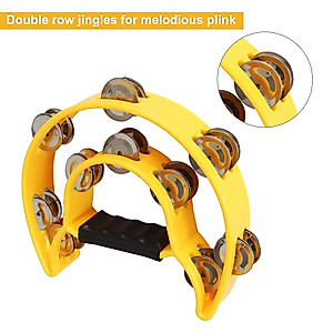FengWu 4 Pack 9" Half Moon Handheld Tambourine Metal Jingles Tambourines for adults - Double Row, Plastic Musical Percussion Tambourines Music Rhythm Tambourine (Multicolor)