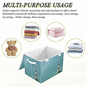 Kigai Storage Basket Lighthouse Landscape Storage Boxes with Lids and Handle, Large Storage Cube Bin Collapsible for Shelves Closet Bedroom Living Room, 16.5x12.6x11.8 In