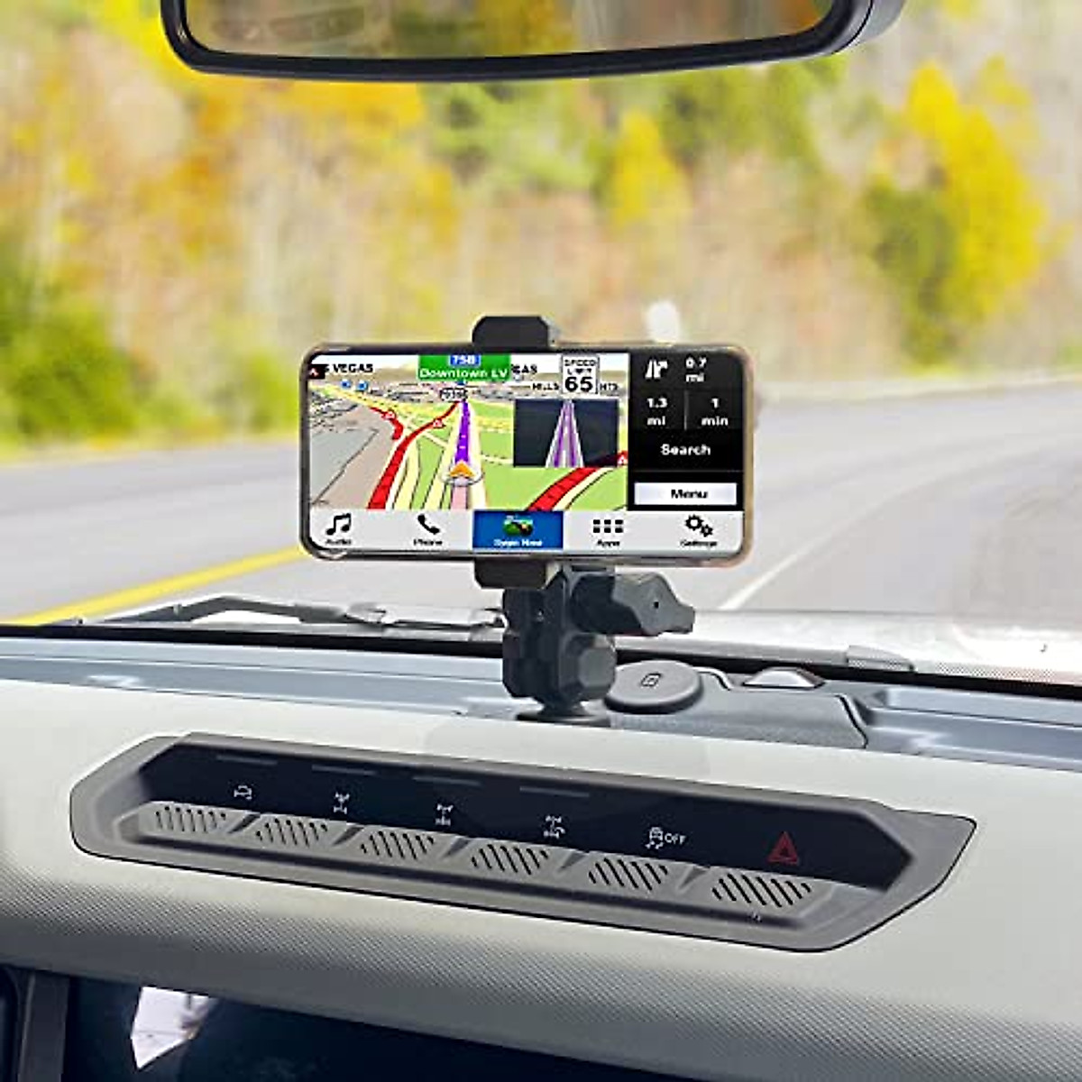OMU Bronco Phone Mount,2 Stage Ball -Socket Design, All-Metal Structure,360° Adjustment Dashboard Cell Phone Mount Suitable for Ford Bronco 2021+ for All Smartphones(Non-Destructive Installation)